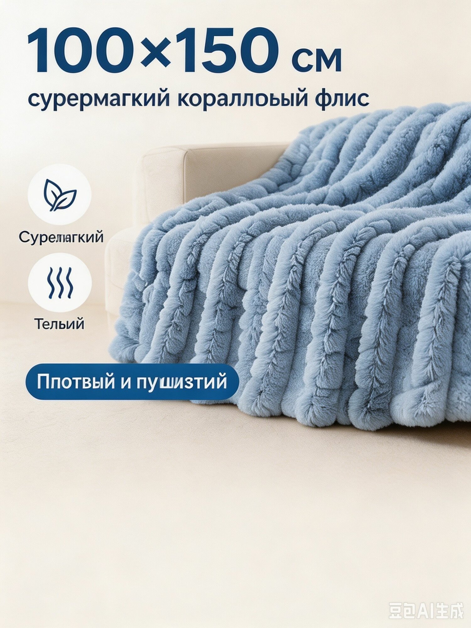 Детский двусторонний плед из кораллового флиса и велюра 100x150 см, гипоаллергенный, мягкий и тёплый