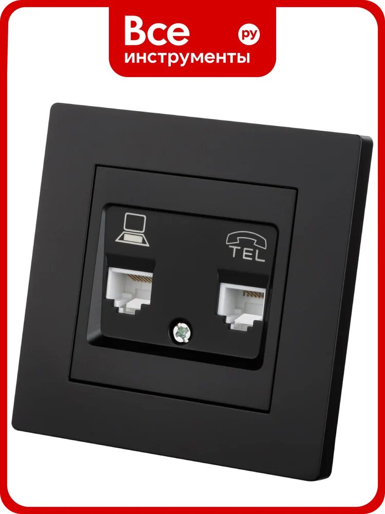 Розетка телефонная + компьютерная TDM ELECTRIC RJ11 + RJ45, черная, Сенеж TDM SQ1816-0327
