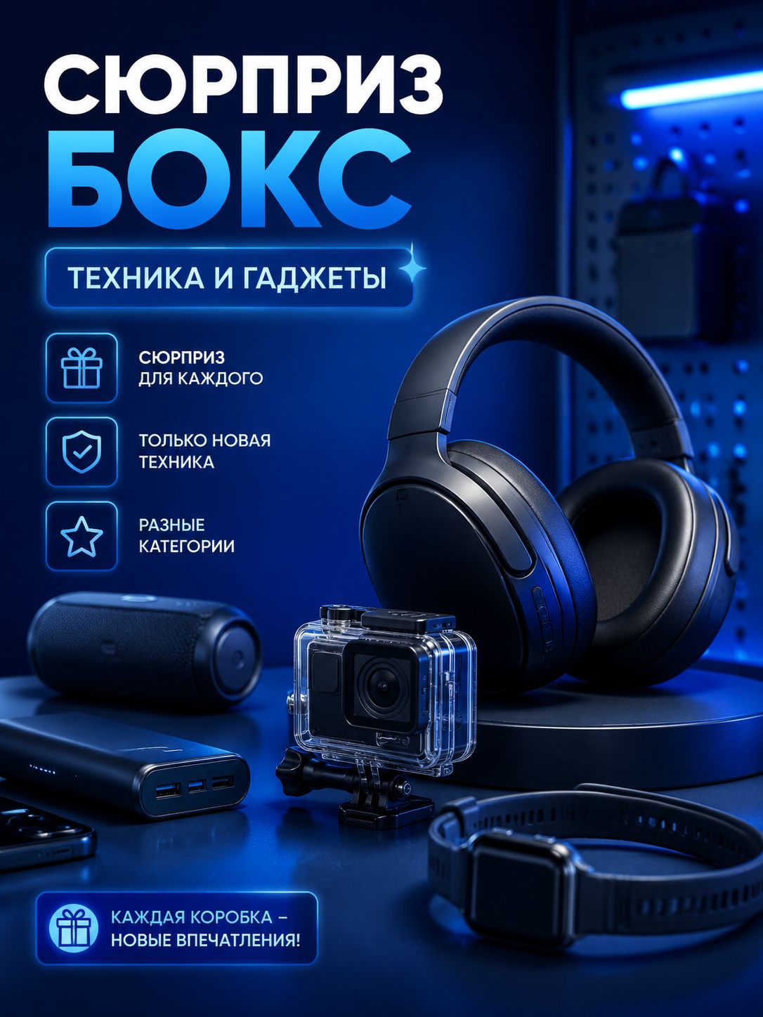 Содержит различные стили электронных аксессуаров, только один товар выдается на склад при оформлении заказа и не может быть выбран