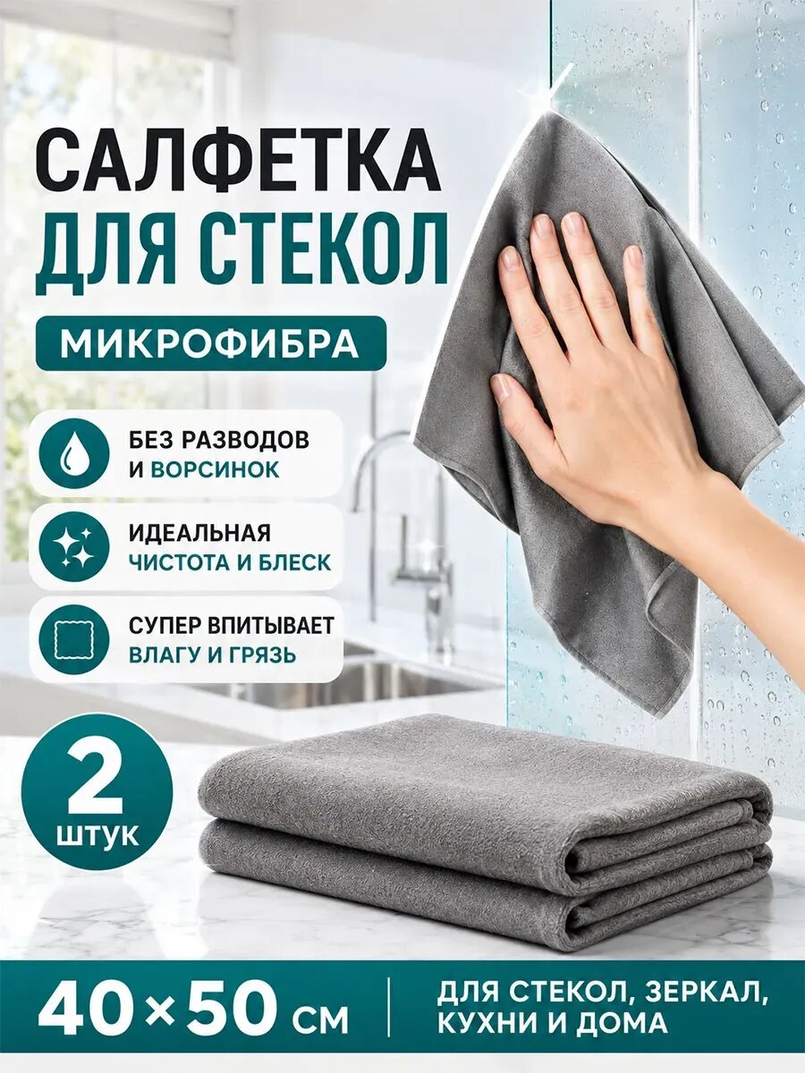 Умные салфетки для уборки без разводов тряпка 2шт