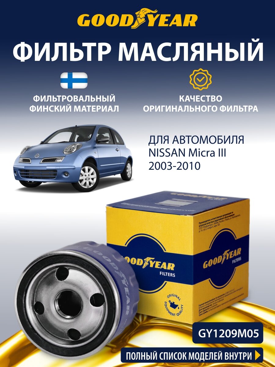 Фильтр масляный NISSAN Micra 3 пок. (Ниссан Микра К12) 2002-2010