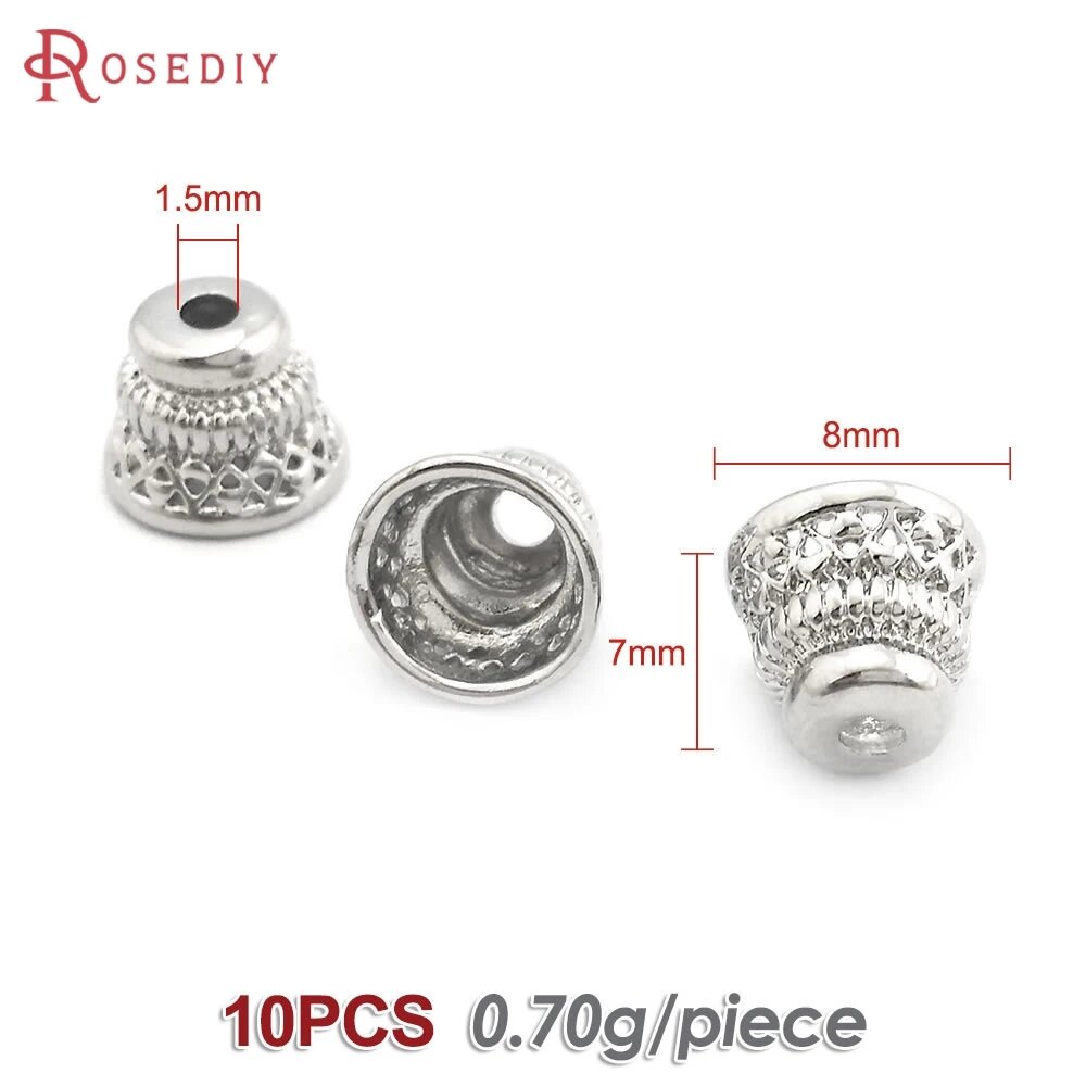 Колпачки для бусин Rosediy, серебряного цвета, 10шт