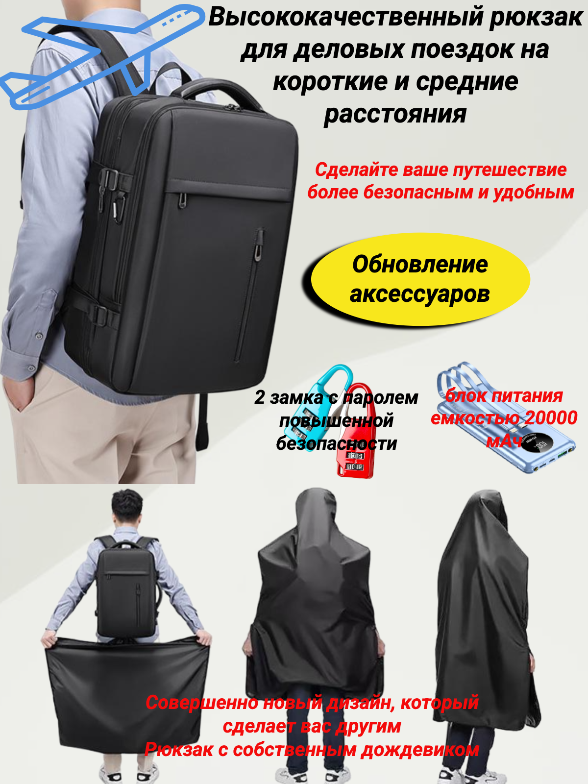 Высококачественный рюкзак для деловых поездок на короткие и средние расстояния