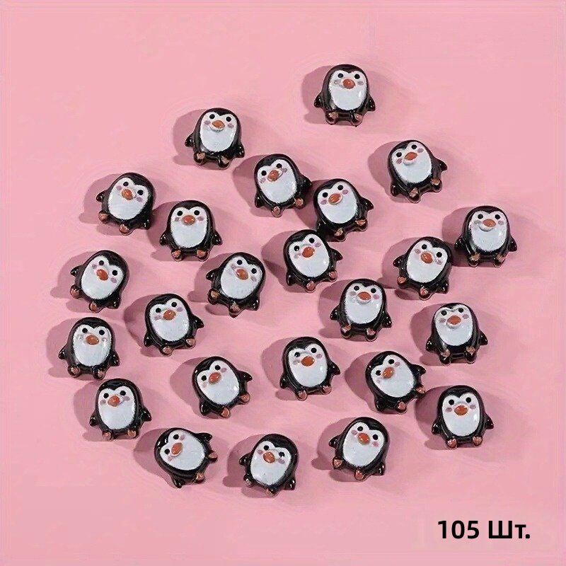 Декор для ногтей мини-пингвины с плоской основой из смолы, 105 штук, черный цвет