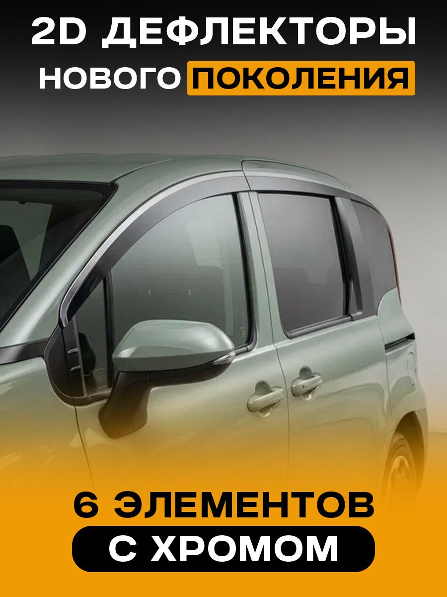 Дефлекторы на Toyota Sienta (Тойота Сиента) 2022-2026, 3 поколение, 2D ветровики на окна автомобиля, с хром молдингом