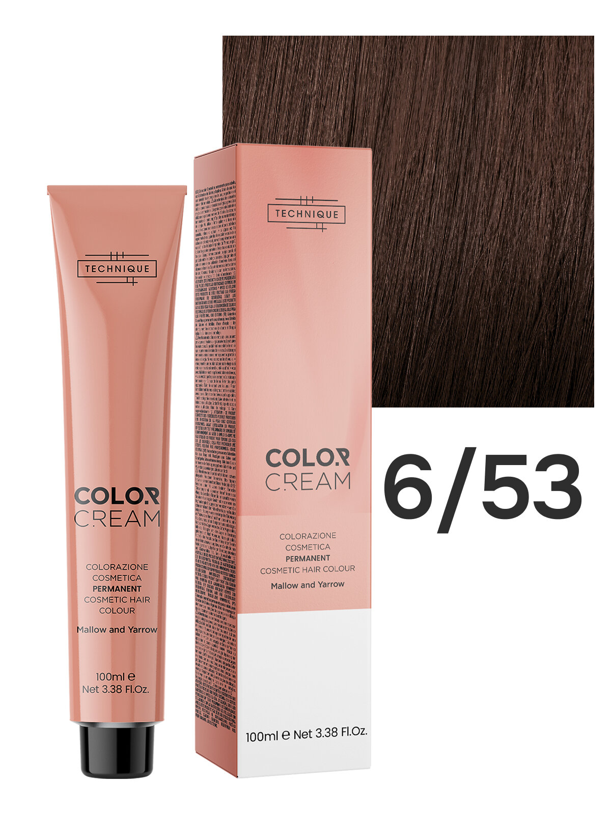 Крем - краска для волос профессиональная Technique Color Cream Permanent Cosmetic Hair Colour 6.53 Темный русый Махагоново-золотистый, 100 мл