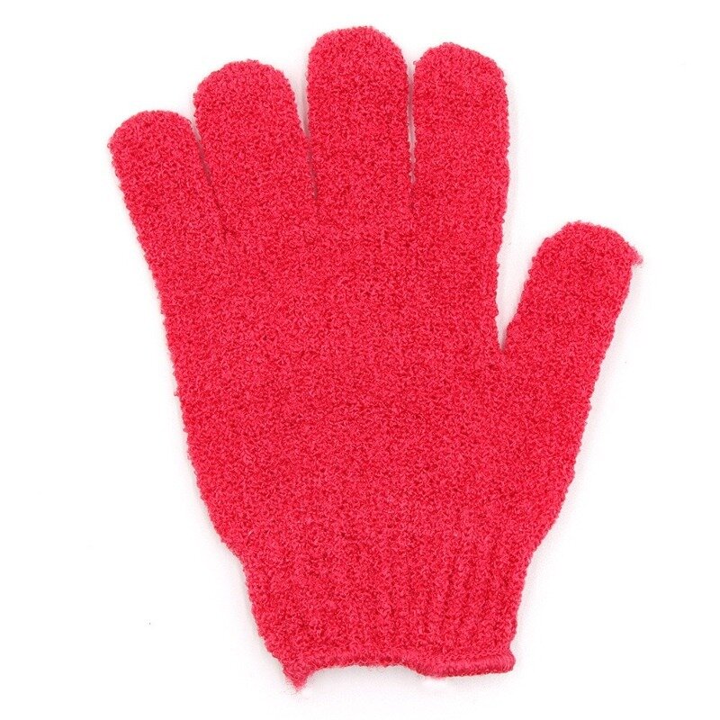 Нейлоновая утолщенная пятипалая перчатка-мочалка для душа и пилинга тела, красная