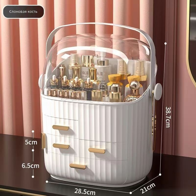 Органайзер для косметики с зеркалом и LED-подсветкой, настольный, с ящиками, Белый без света 3833