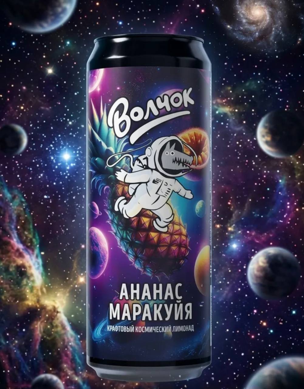 Лимонад волчок ананас/маракуйя 0,45 л х 6 шт, газированный, ж/б