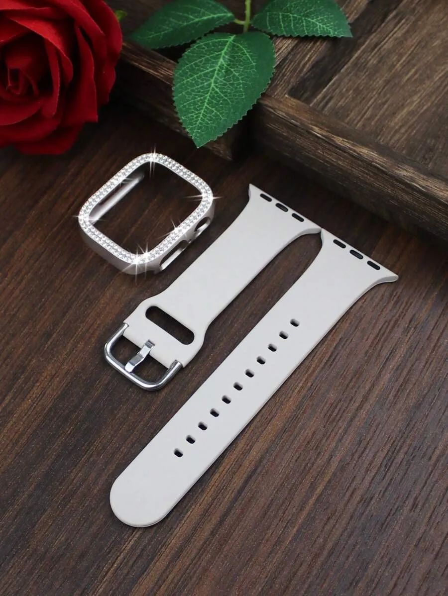 Комплект ремешков iwatch 2-в-1, 40/41/42/44/45/46/49 мм, силиконовый ремешок + защитная крышка с двойным бриллиантом, противоударный, унисекс
