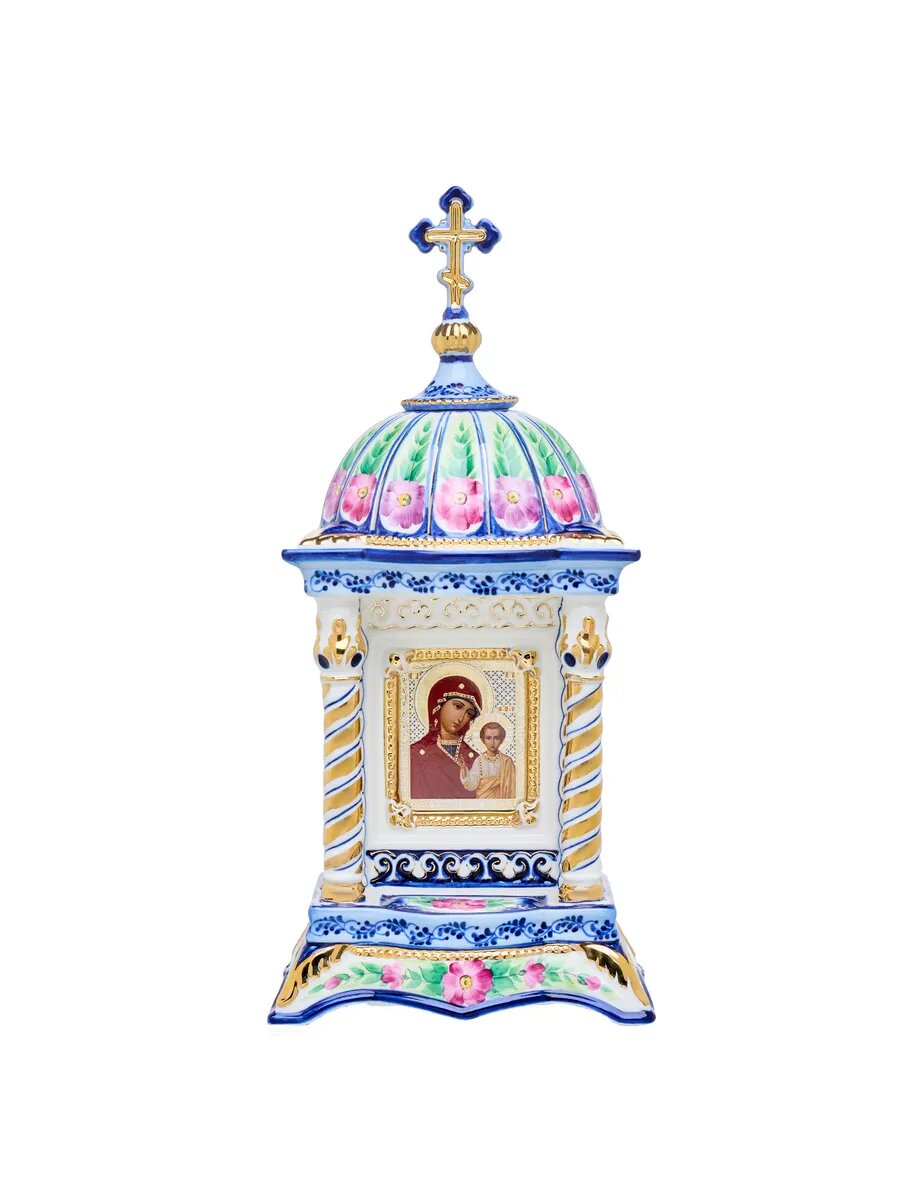 Киот настольный "Божья Матерь Казанская" Гжель, 16х34 см