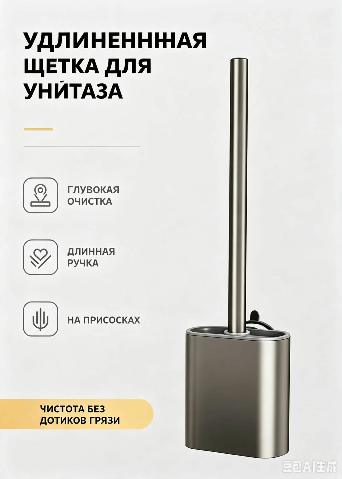Ершик для унитаза "Туалетная щётка с присоской из оружейной стали и силикона", 1 шт