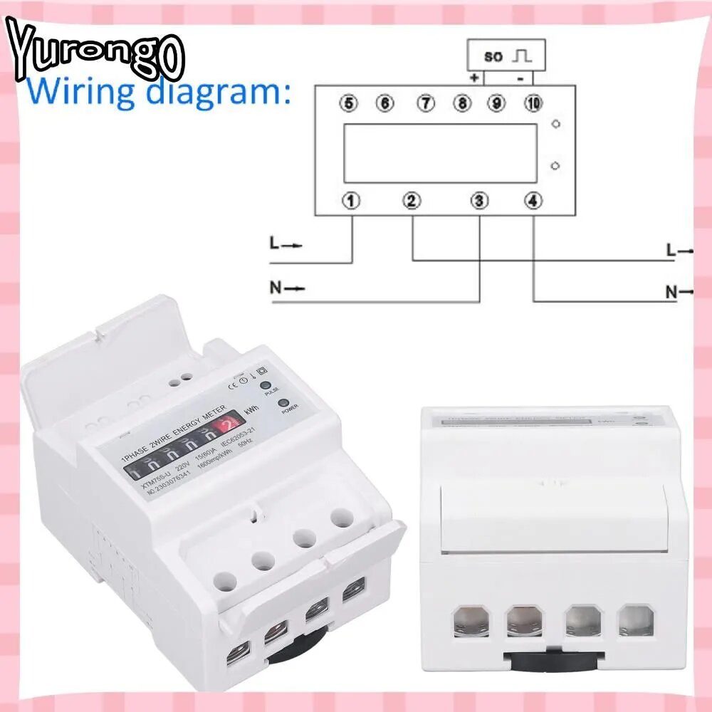 Yurongo однофазный 4p счетчик электроэнергии 5+1 цифр 220В 15(60)A 1600imp/kwh 50Hz — фото 1