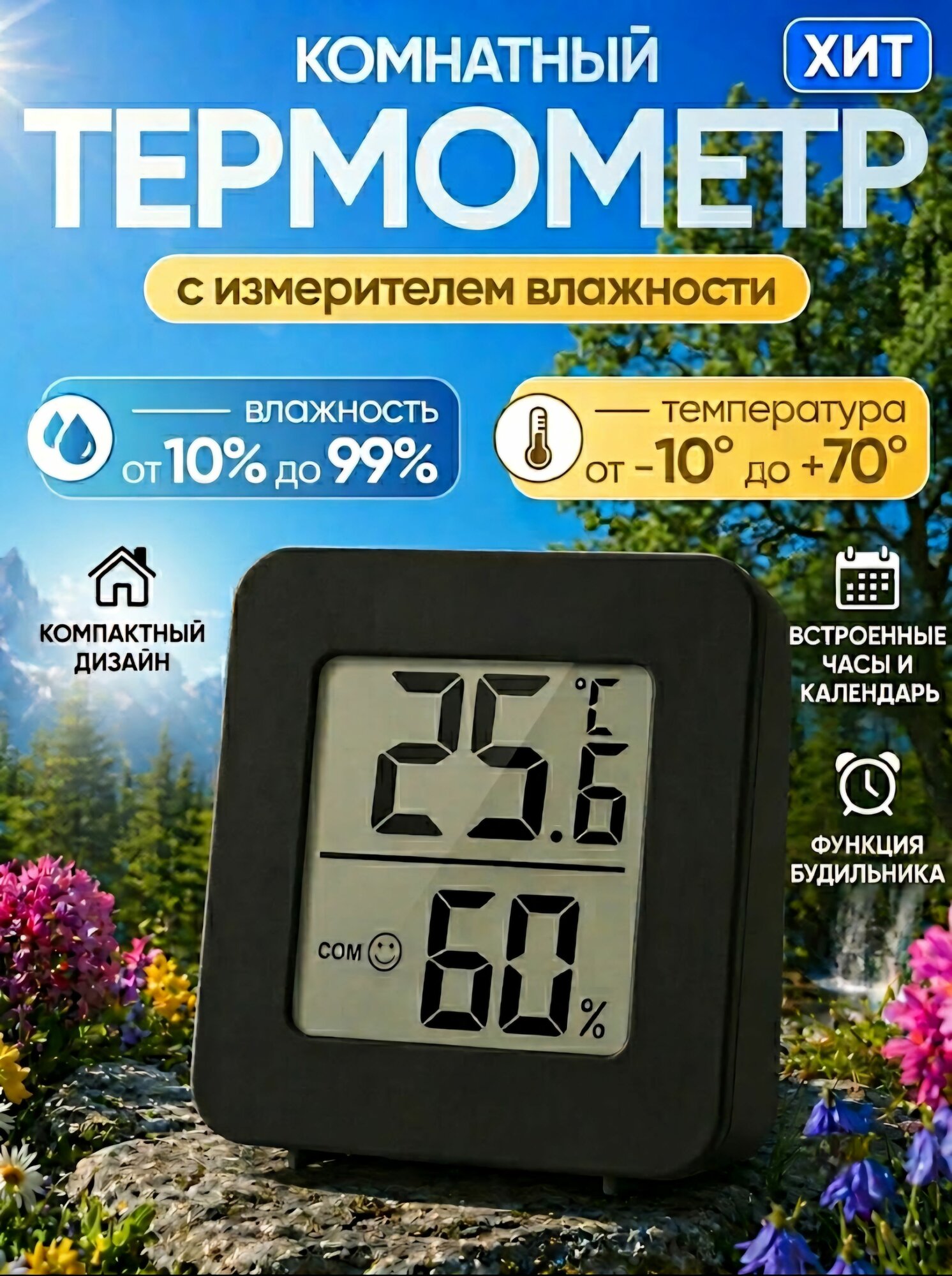 Термометр комнатный электронный с гигрометром BEYOND термогигрометр влагомер температура и влажность