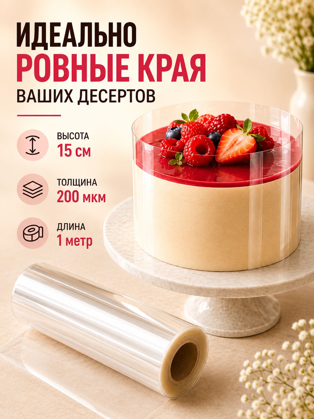Ацетатная пленка, бордюрная лента для торта 15см, 200мкм