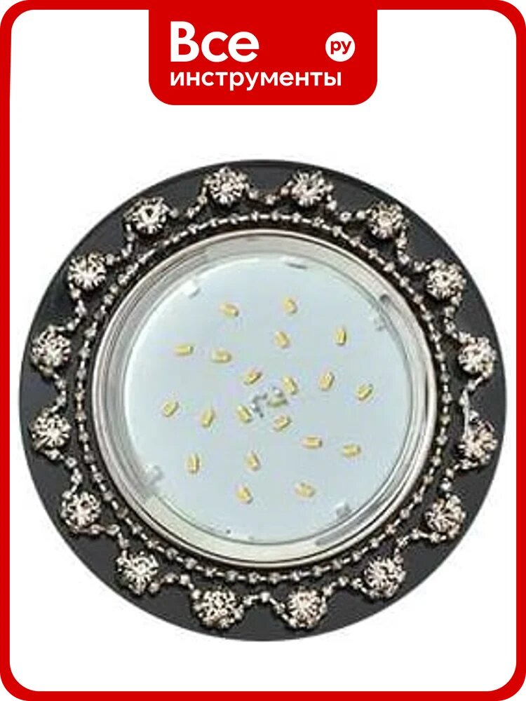 Светильник Ecola Gx53 h4 5360 glass круг с прозрачными стразами корона (оправа хром)/фон черн./центр. часть хром 52x120 (к+) FB53RNECB