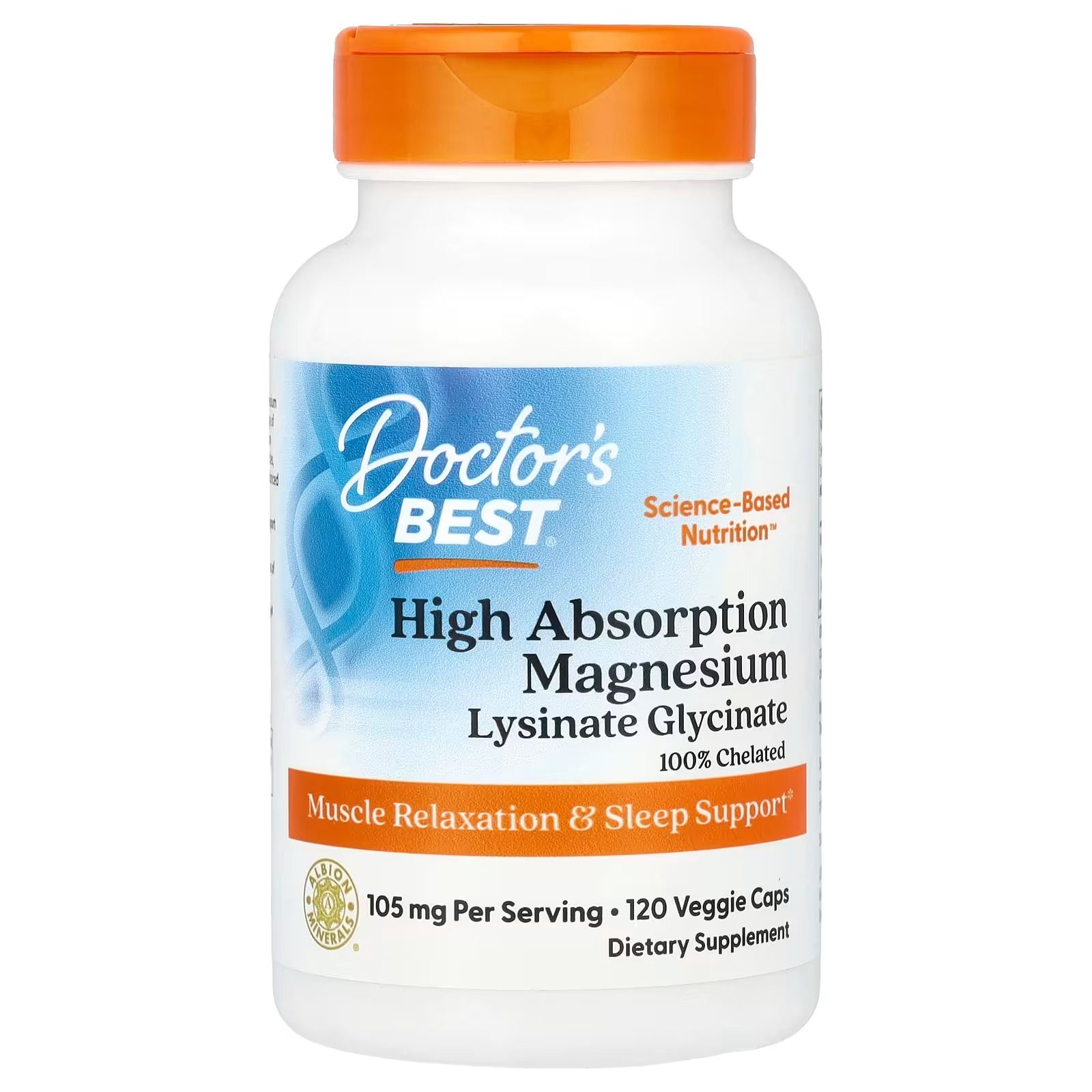 Магний хелат, Doctor's Best Magnesium High Absorption, 100 мг, 120 капсул