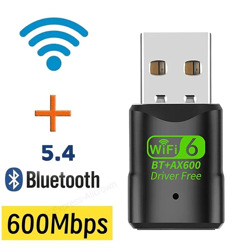 KEBIDUMEI Мини USB Адаптер Wi-Fi 6 Bluetooth 5.4 600Мбит/с 600M and BT5.4