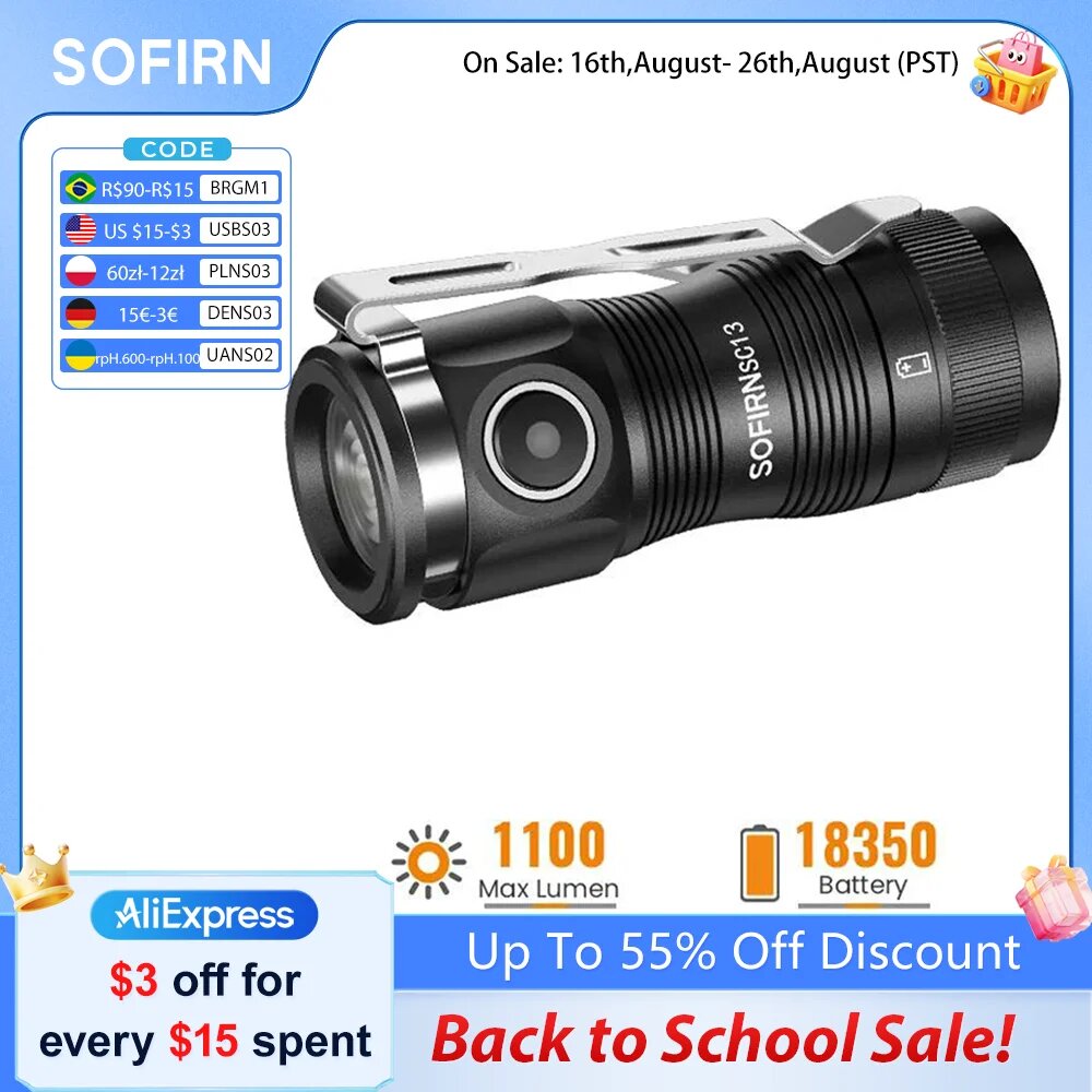 Sofirn SC13 тактический фонарь зеленый 1300лм, 519A-5000K