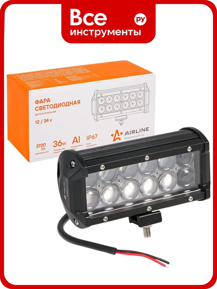 Светодиодная фара (балка) двухрядная Airline 12 LED 4D линза, 36W, 165x78x65, 12/24V ALED047