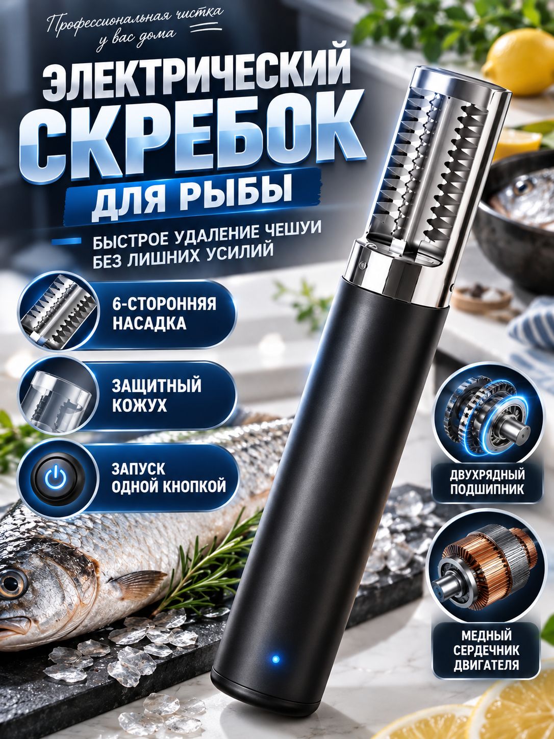 Рыбочистка новая электрическая аккумуляторная беспроводная для чистки рыбы