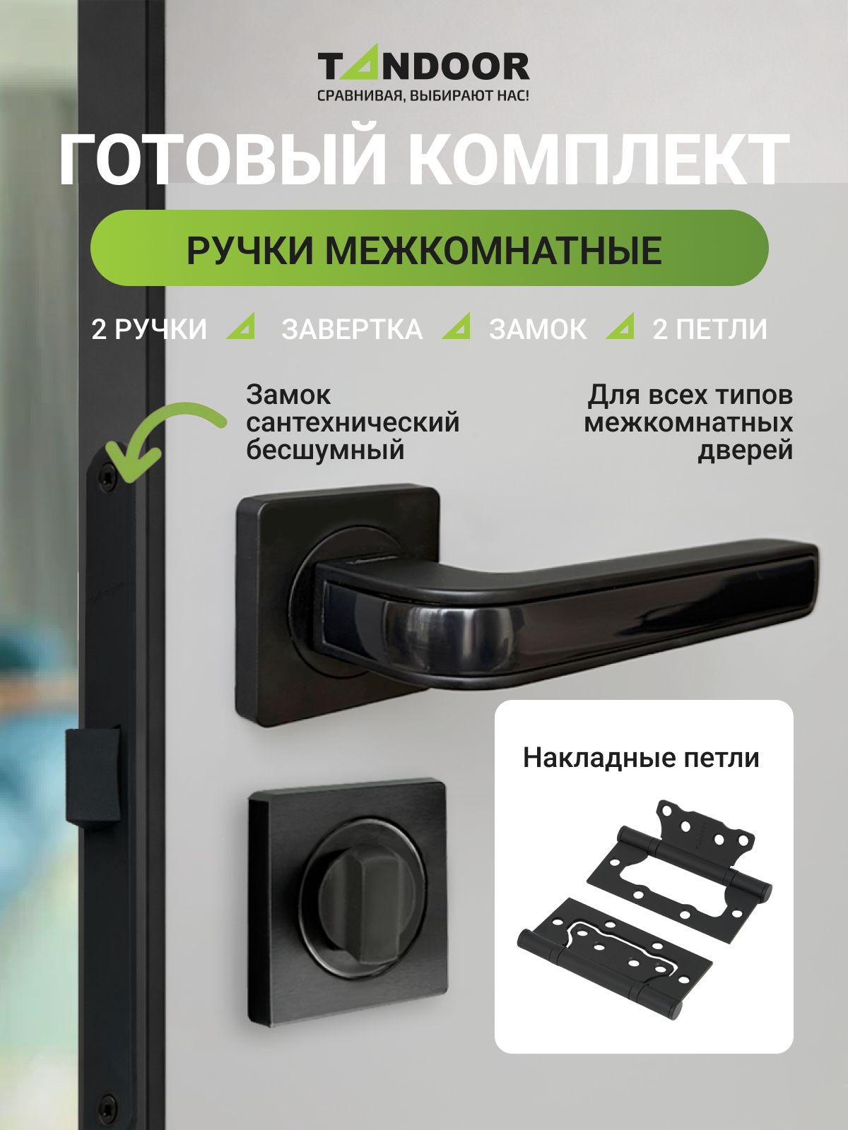 Ручка дверная межкомнатная с магнитной защёлкой и фиксатором