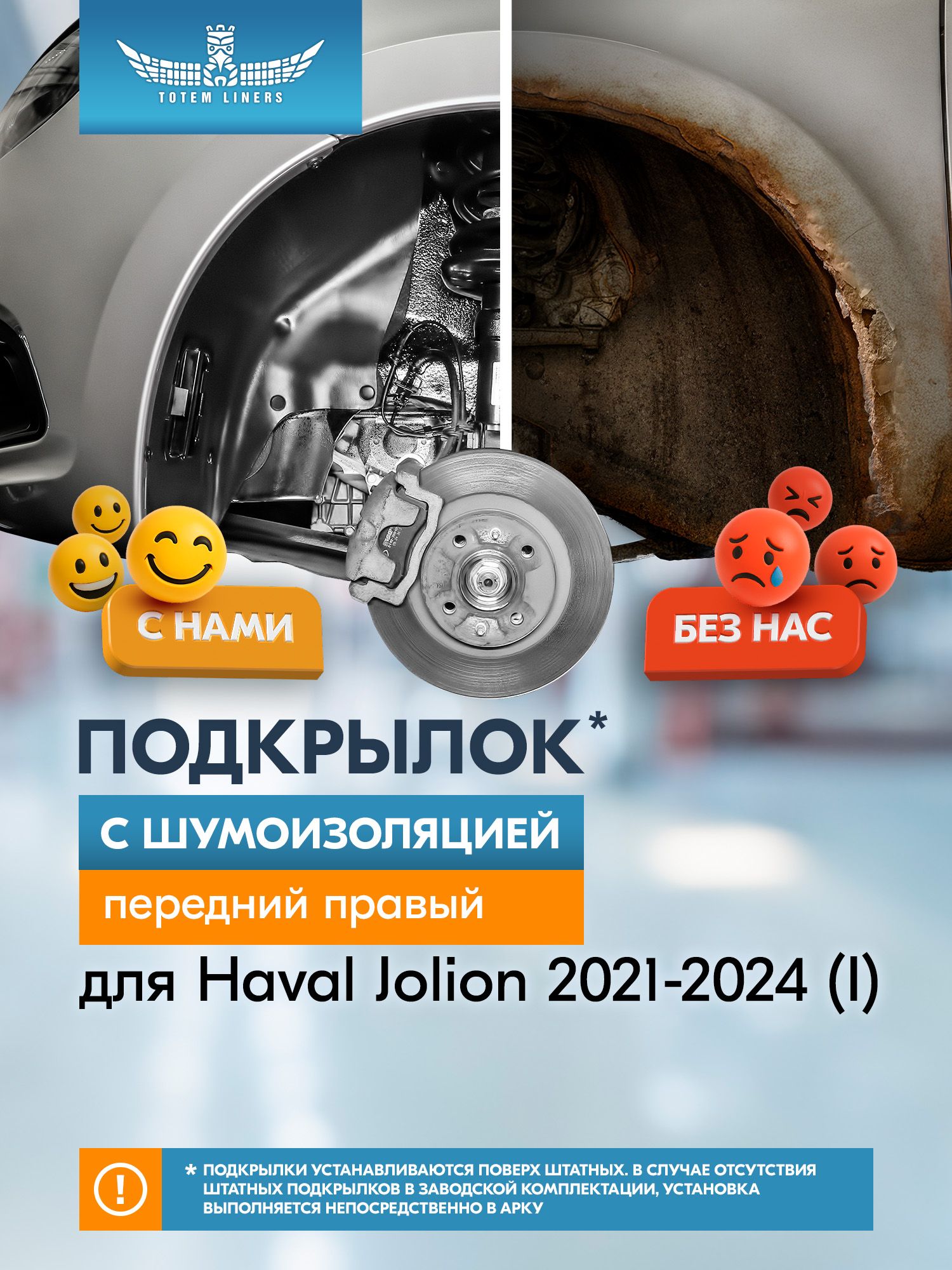 Подкрылок с шумоизоляцией для HAVAL Jolion 2021-2024 2WD/4WD кроссовер (передний правый) / Хавал Джолион