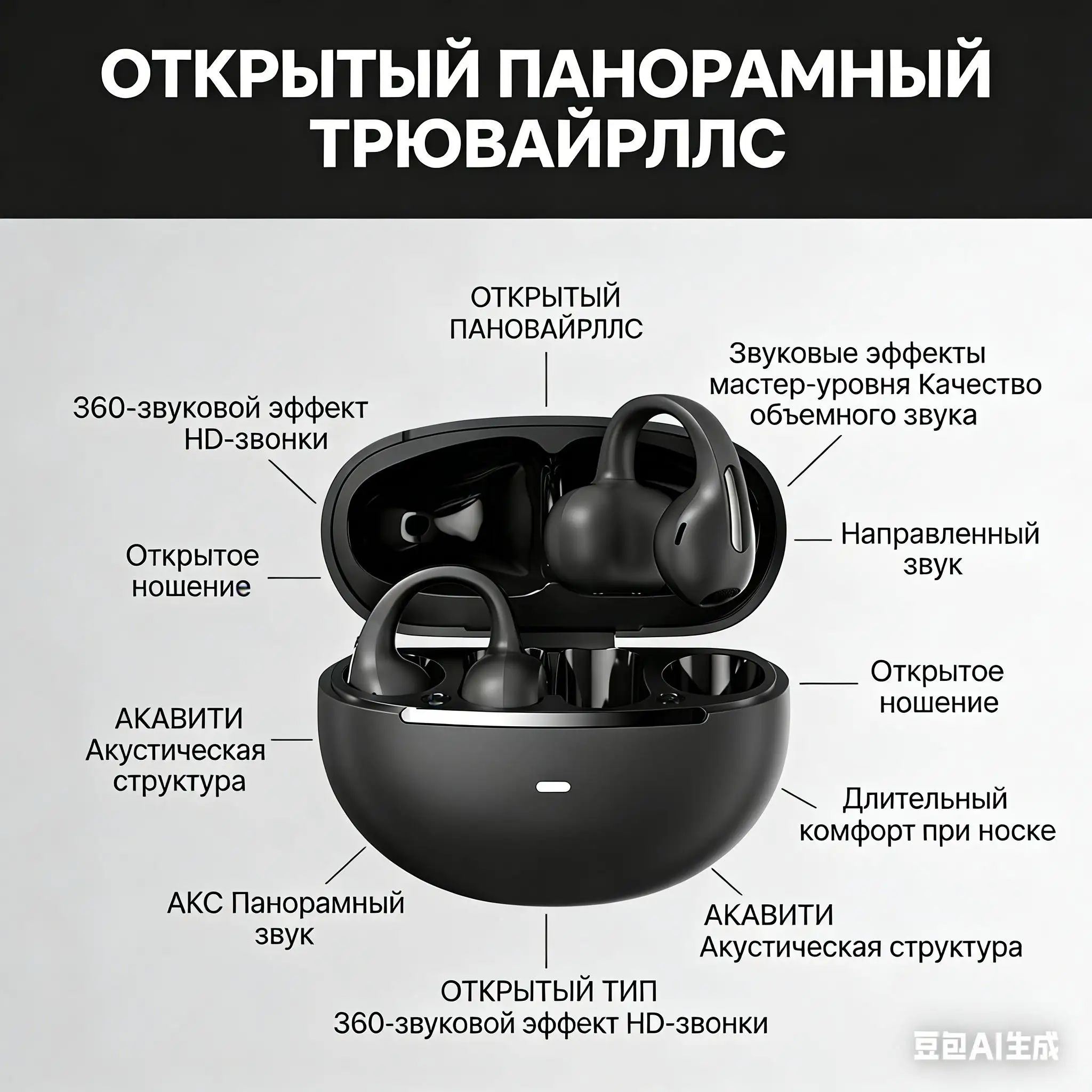 Наушники беспроводные с микрофоном, Bluetooth, USB Type-C, черно-серый, черный матовый