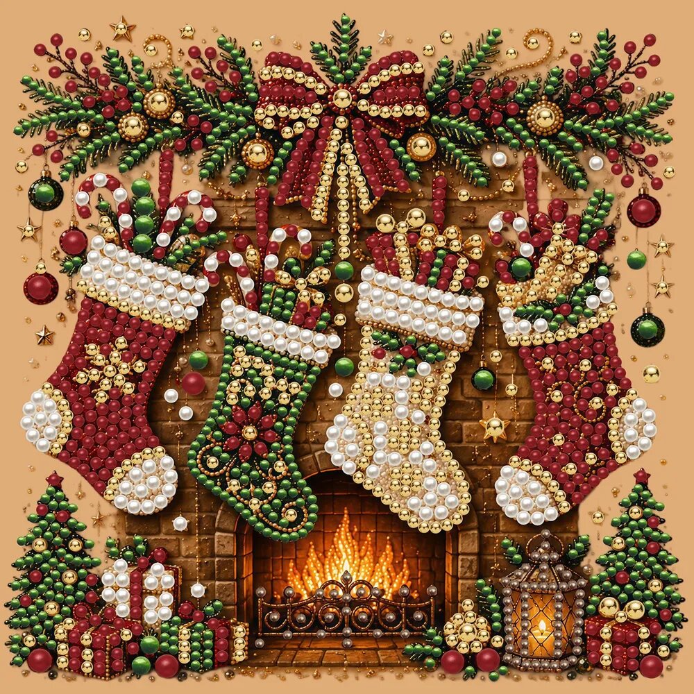DIY-картина из жемчужин Warm fireplace на рамке, 30 30 см