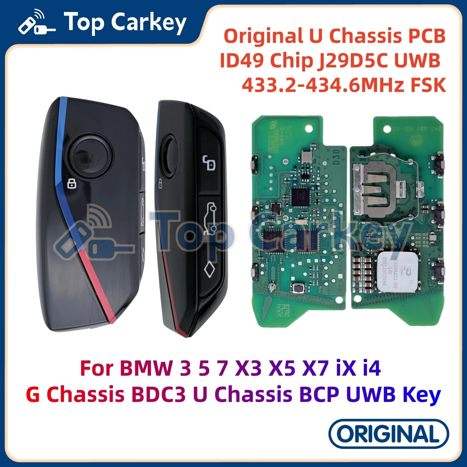 Оригинальный чип TopCarkey PCB ID49 с J29D5C UWB 434 МГц для BMW 3, 5, 7, X3, X5, X7, iX, G-шасси, BDC3, U-шасси, BCP, UWB Smart Key