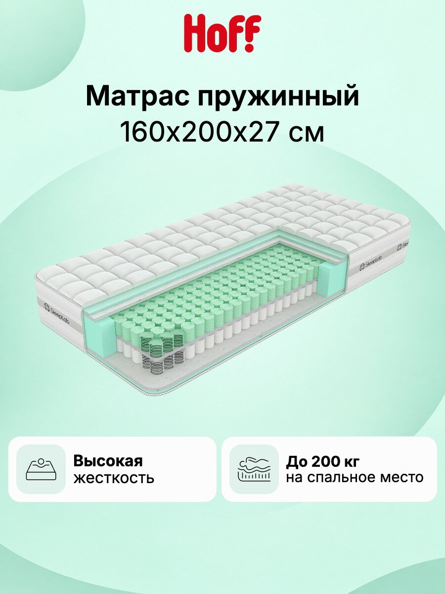 Матрас SLEEPLAB Twin Hard, 160х200 см, независимые пружины, двусторонний, высокая жесткость