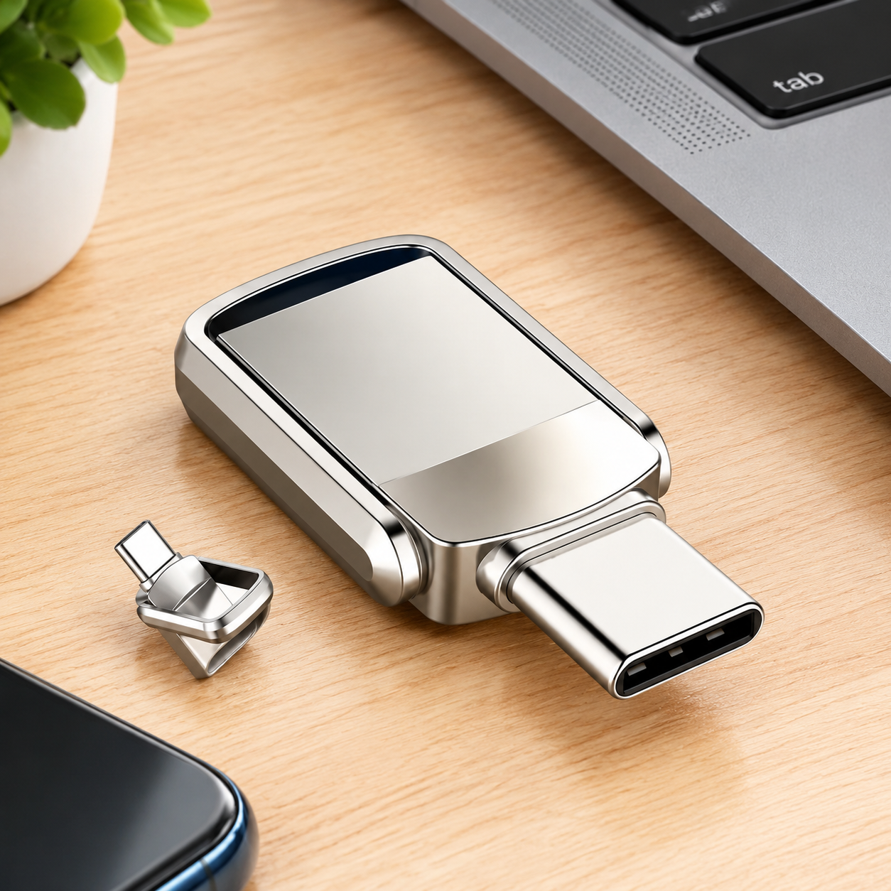 USB-накопитель Type-C 2ТБ, OTG (Цвет товара: серебристый)