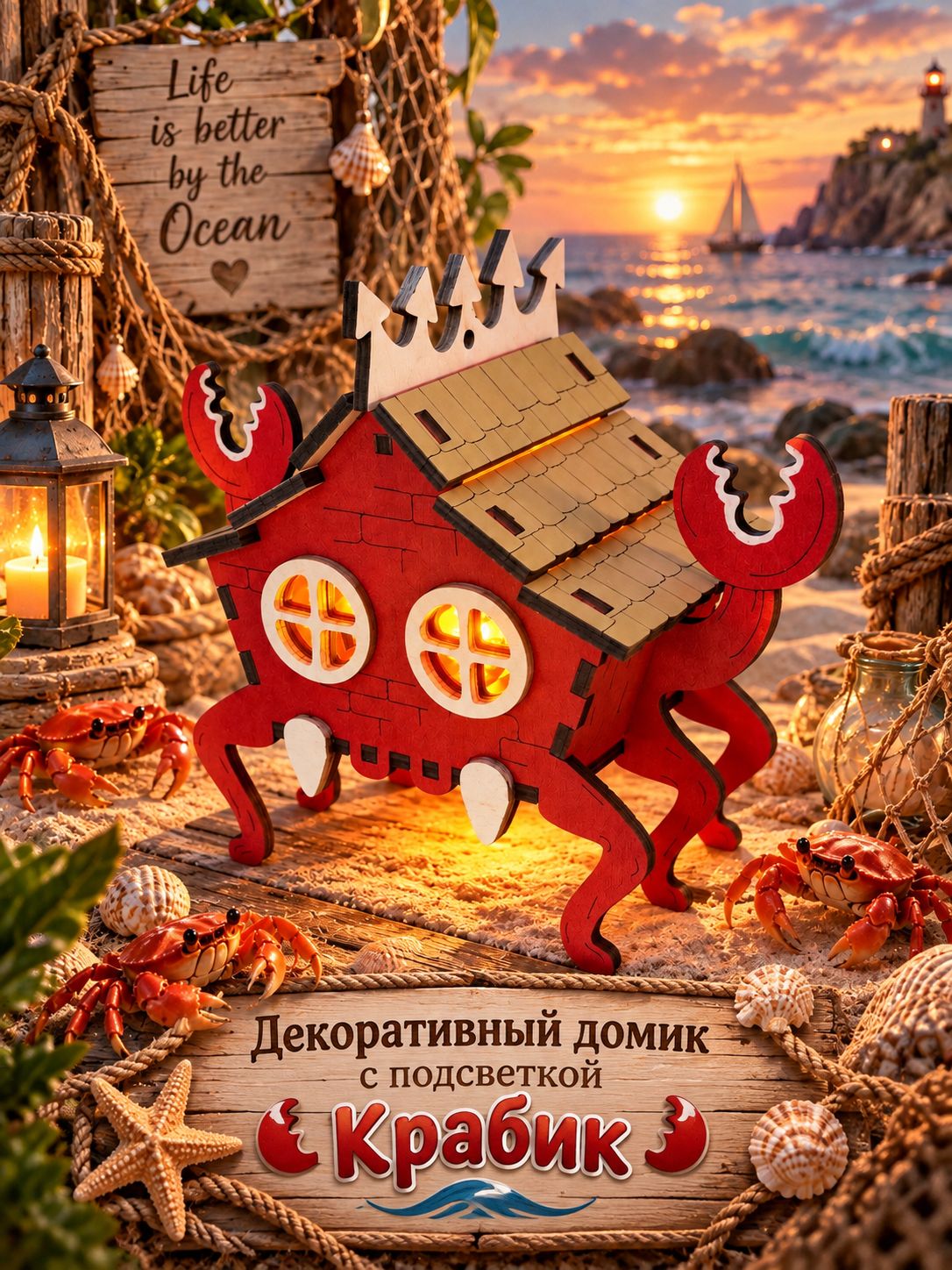 Декоративный домик с подсветкой ДД6 "Крабик"