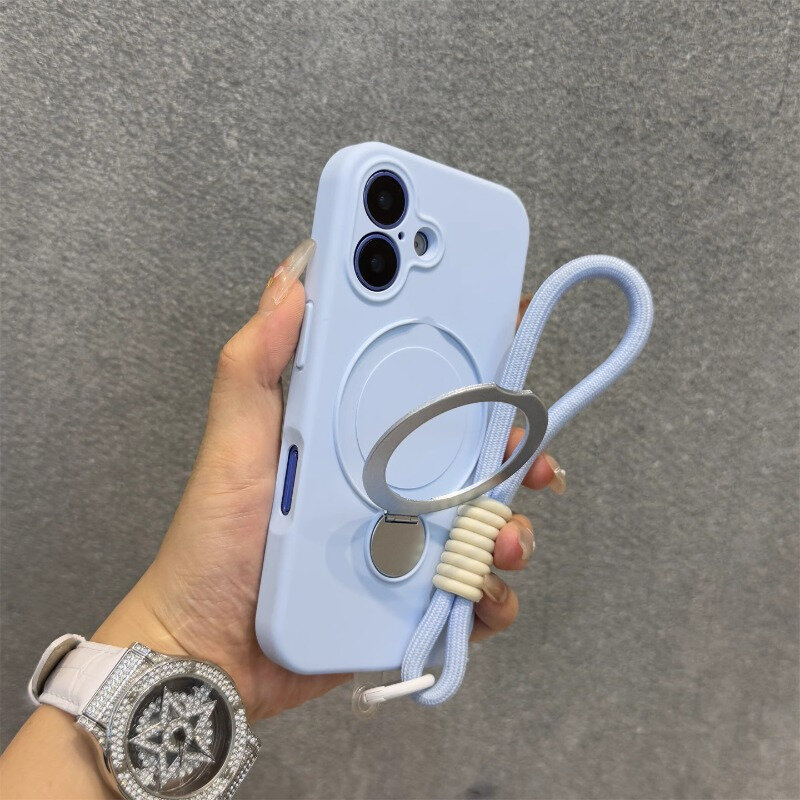 Чехол для смартфона 14 Pro Max, жидкий силикон, точные вырезы, поворотная подставка, светло-голубой