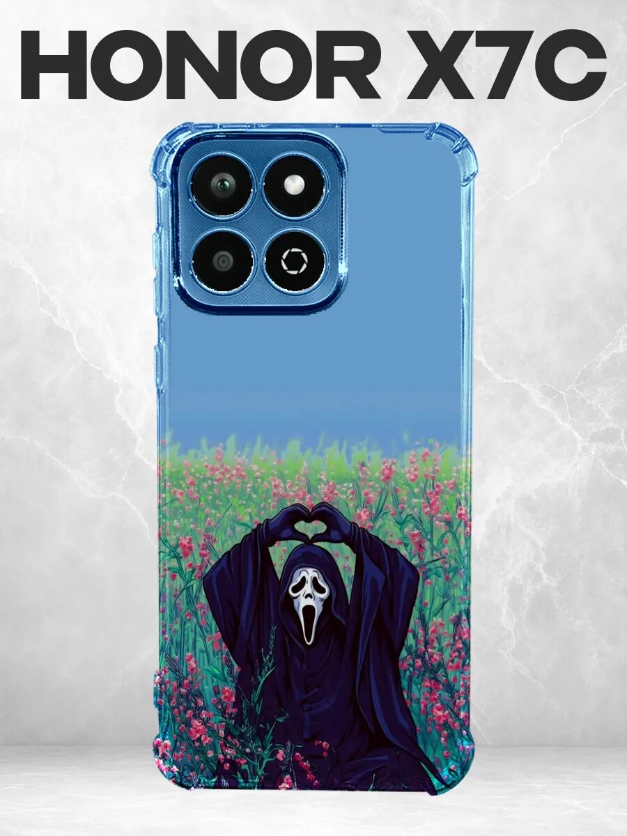 Чехол на Honor X7C с принтом Призрак в цветочном поле