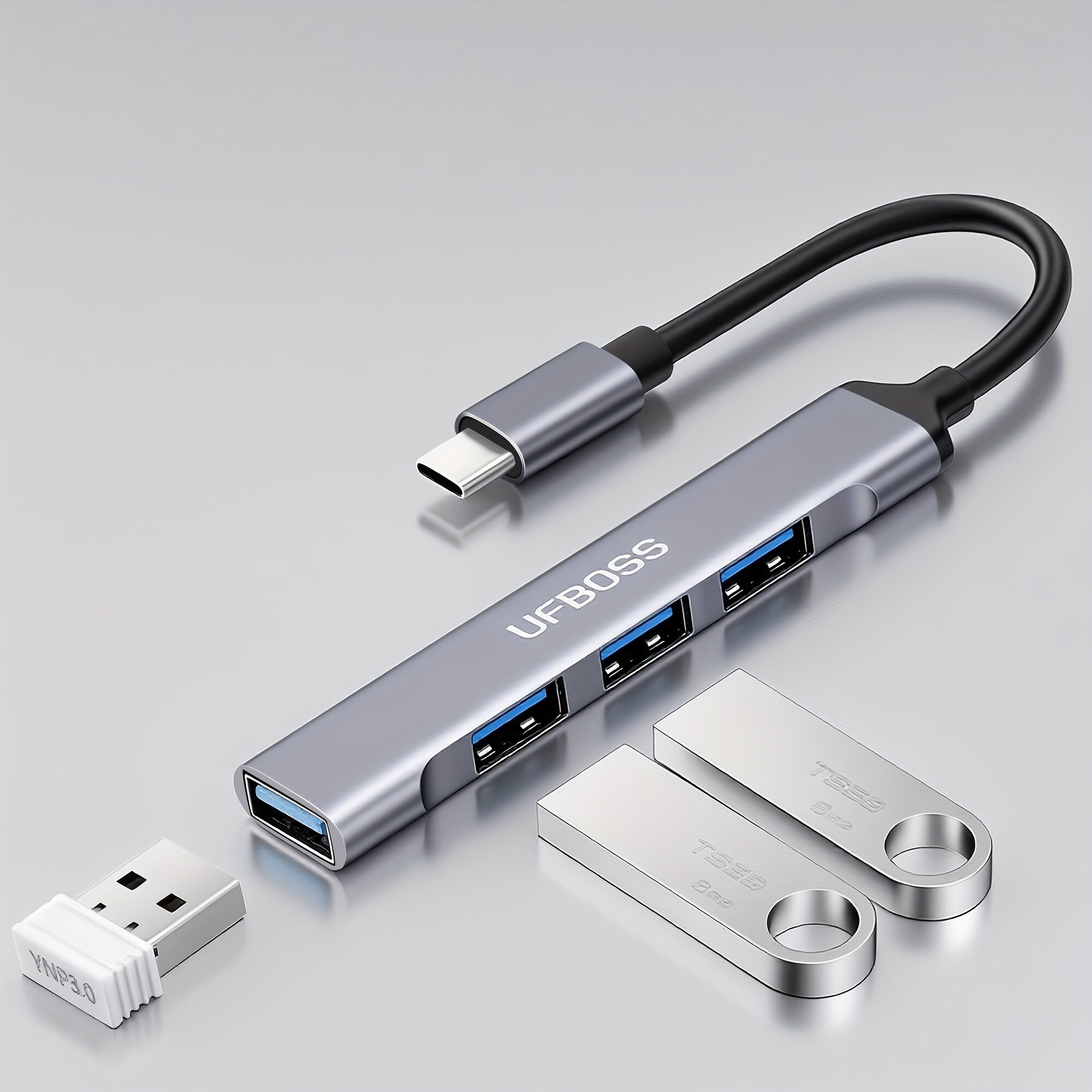 USB 3.0 хаб на 4 порта, USB-C разветвитель на 4 порта USB, без драйверов, Plug and Play