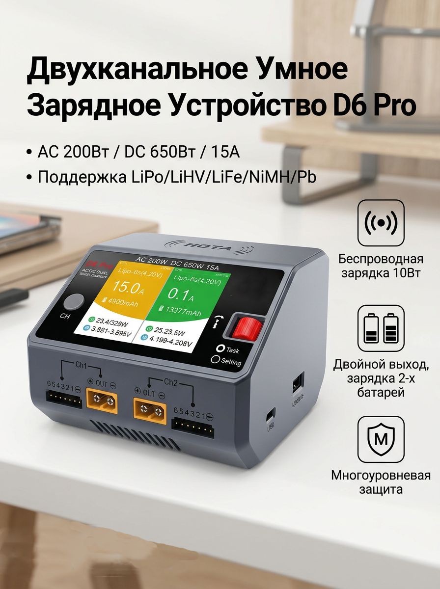Зарядное устройство HOTA D6 Pro, 2 канала, 650 Вт
