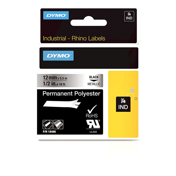 Полиэстеровая лента Dymo Rhino [18486/S0718180] (черный на металлике, 12 мм, длина 5.5 м)