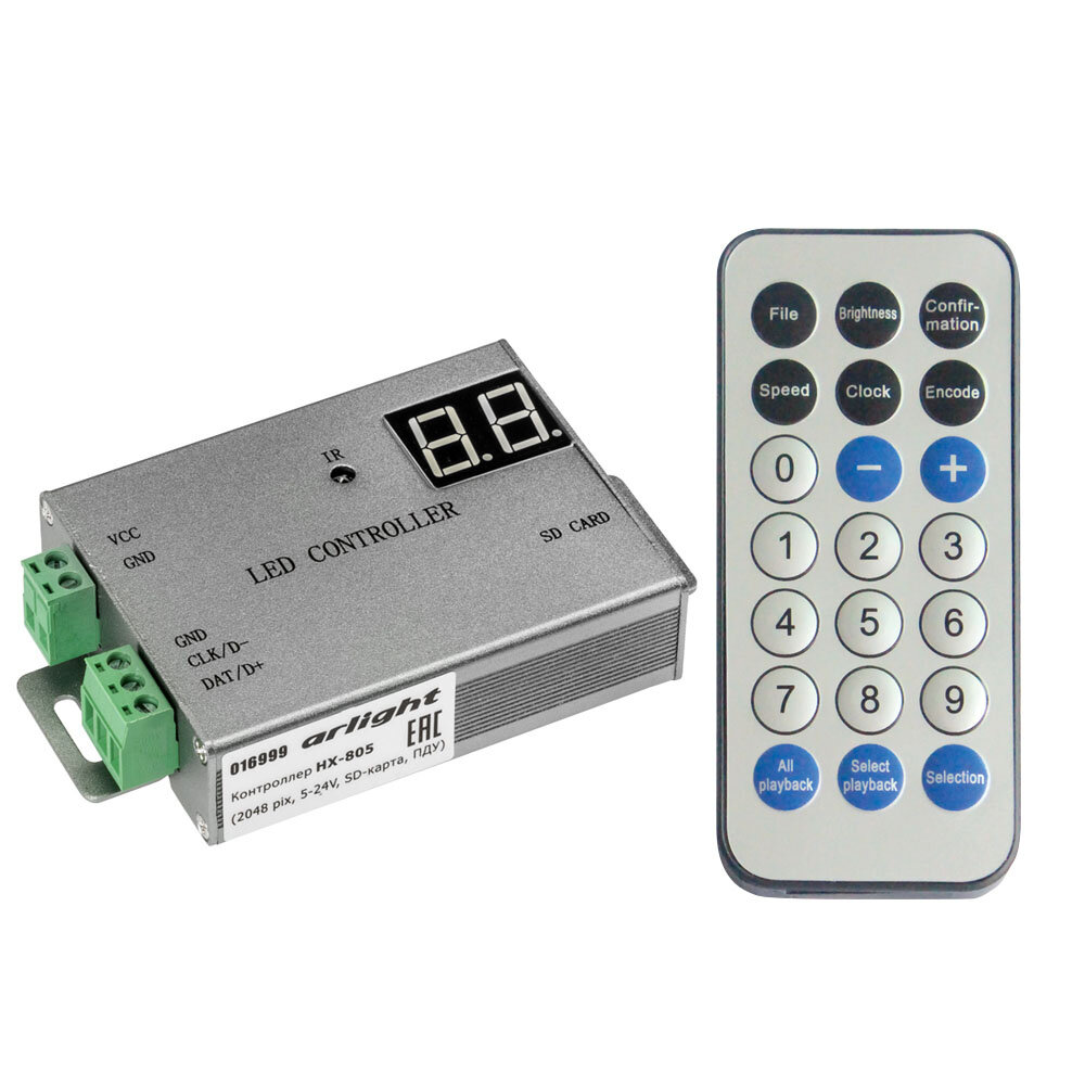 Контроллер Arlight Контроллер HX-805 (2048 pix, 5-24V, SD-карта, ПДУ) SL016999