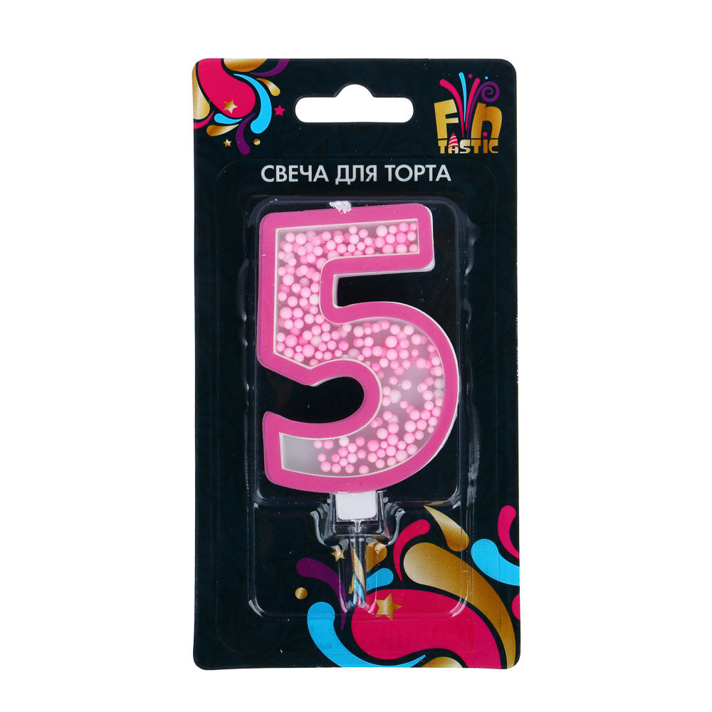 FNtastic Свеча для торта - цифра, с декором, 7,5 см, цвет розовый, парафин, пластик, (0-9)