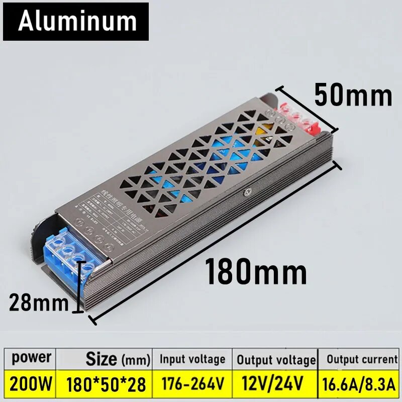 Трансформатор для светодиодных лент 12В/24В 60-400Вт DC24V, 200W