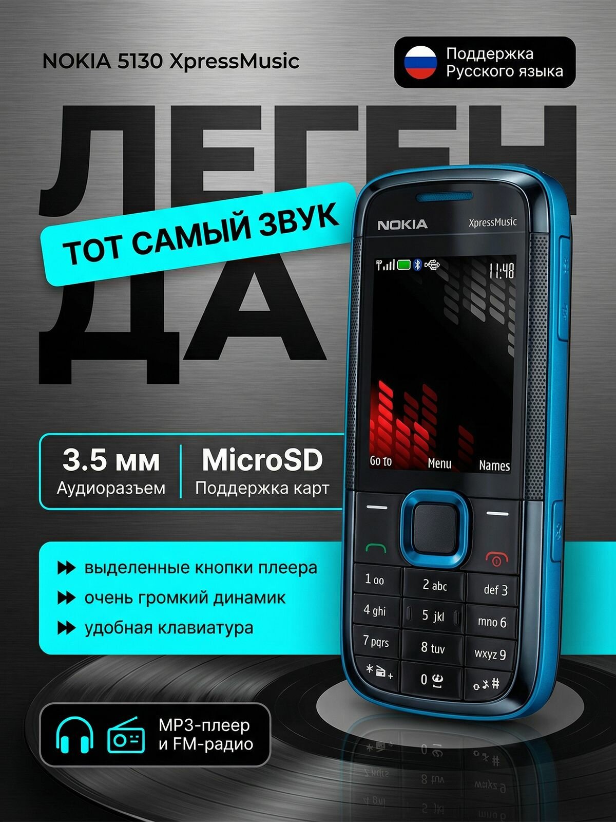 Мобильный телефон Nokia 5130 Xpress Music, 2 дюйма, 1020 мАч, 2 МП Камерой, QVGA Экраном, 30 МБ Памяти, темно-розовый, голубой
