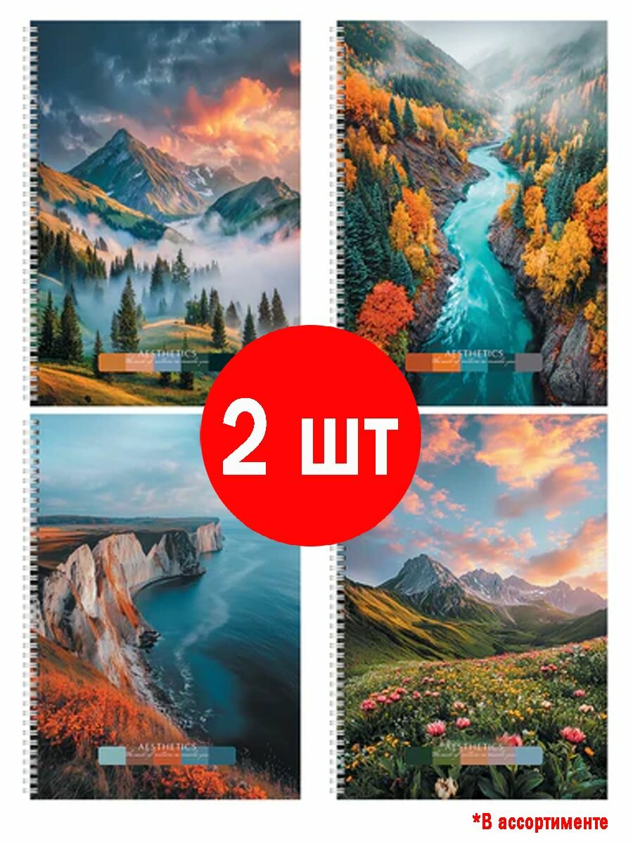 Тетрадь "природа", 2 штуки, А4 96 л. гребень, клетка