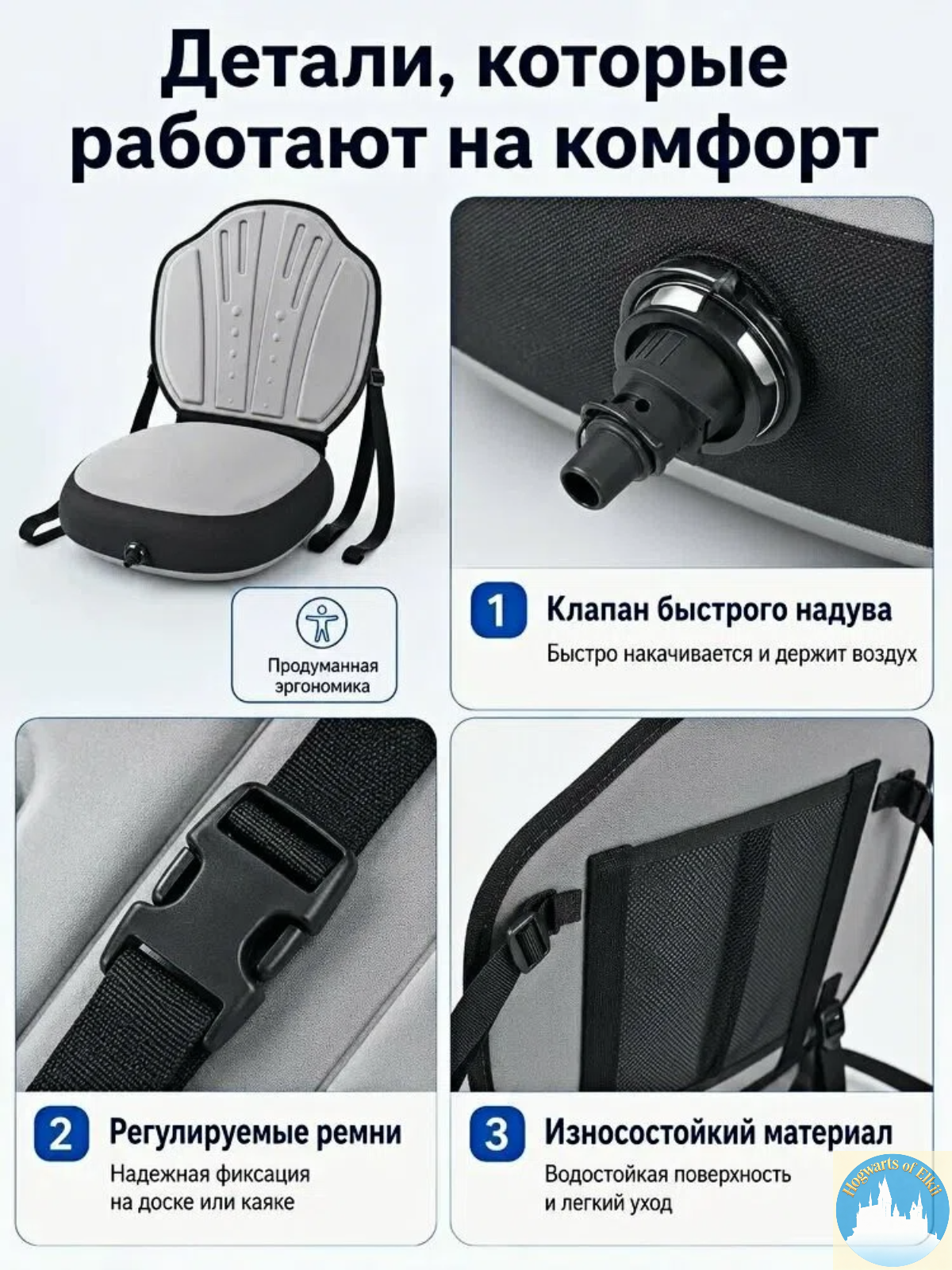 Надувное сиденье для SUP и каяков 54х48 см, водостойкое, с регулируемыми крепёжными ремнями — фото 1
