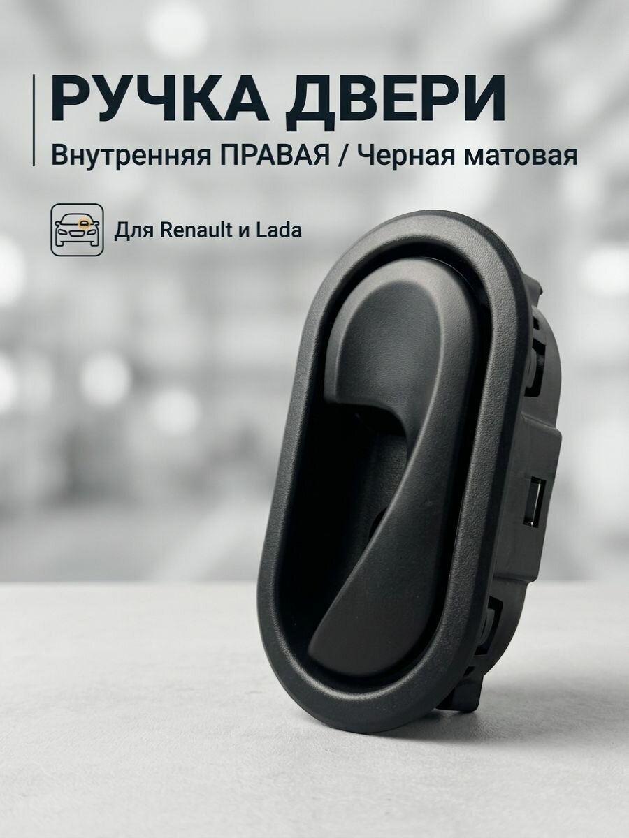 Ручка двери внутренняя правая (передняя / задняя) черная матовая D16 для Renault Logan 1, Sandero, Duster, Lada Largus (арт. 8200733847_black)