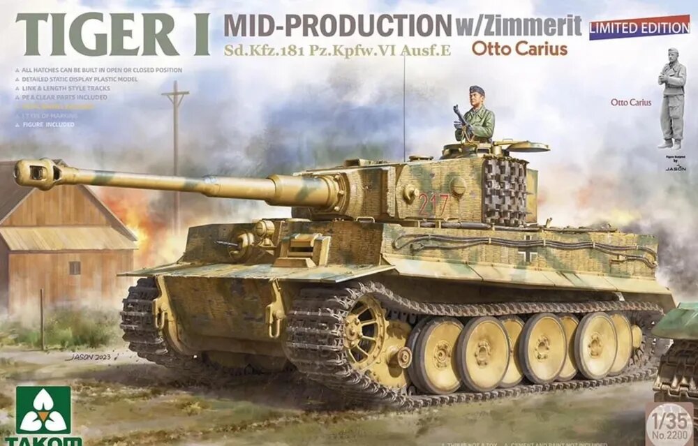 TAKOM 2200 1/35 Tiger I Mid Production w/Zimmerit Otto Carius сборная модель танка