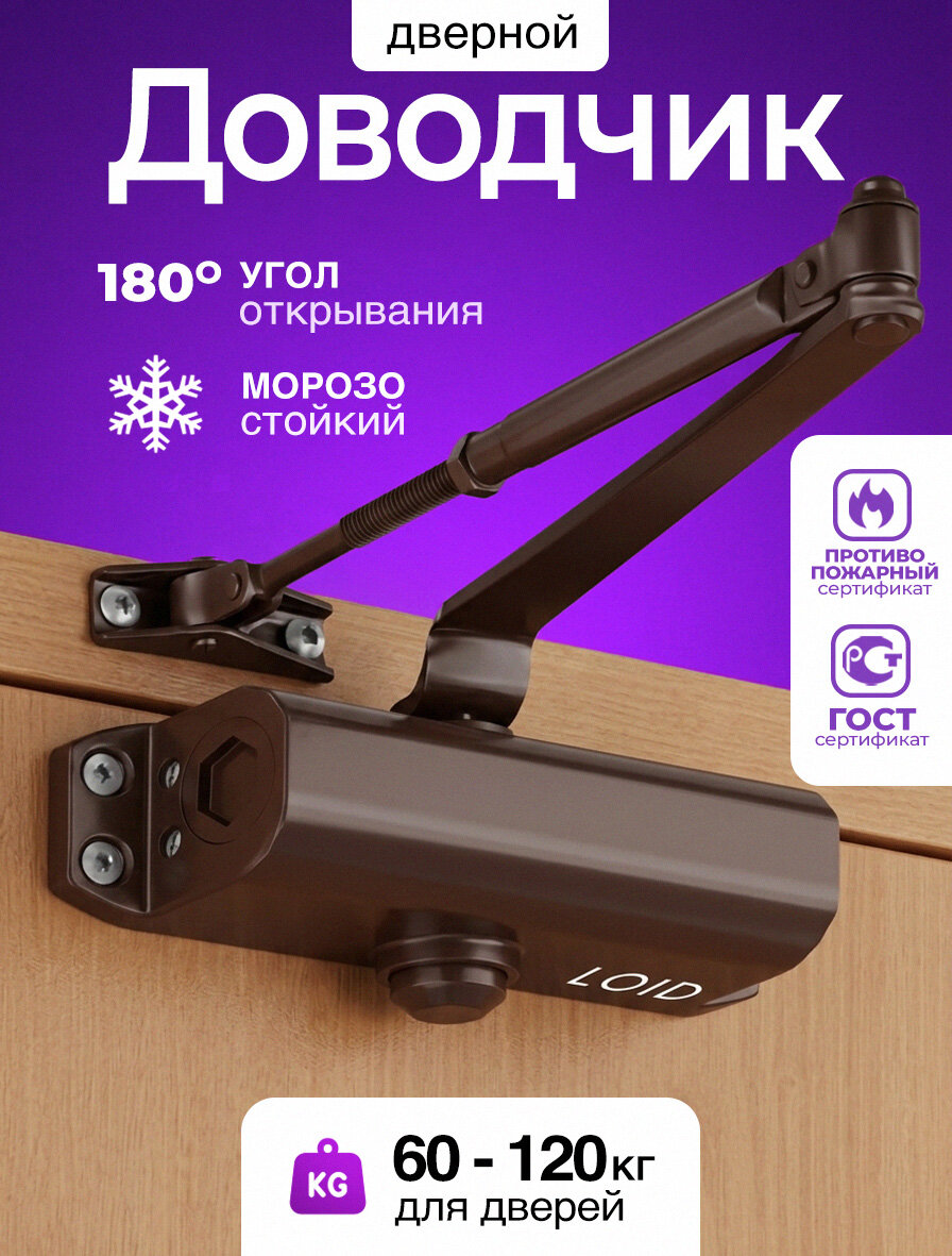Доводчик дверной морозостойкий Loid 401 Brown коричневый, от 60 до 120 кг, уличный