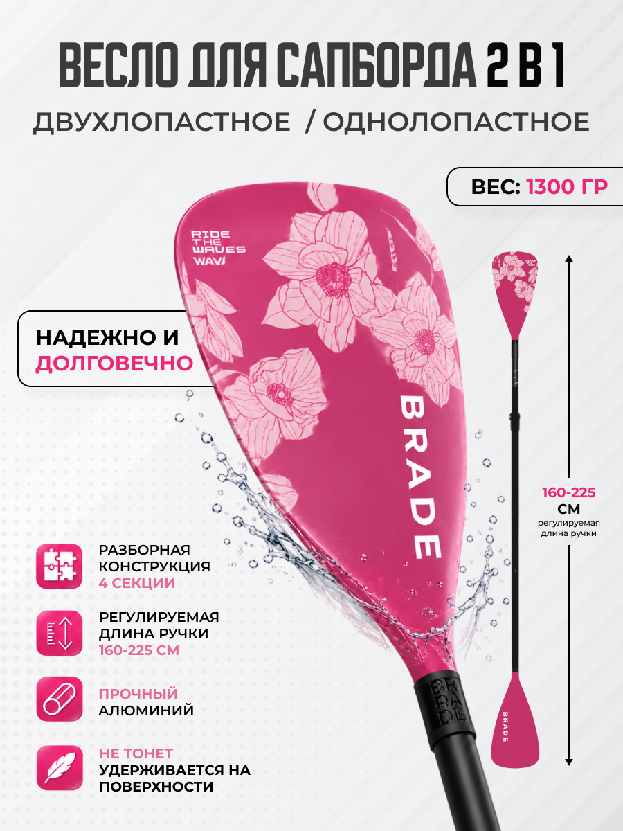 Весло для сапборда двухлопастное 2в1 двойное SUP Supboard сап борда алюминевое