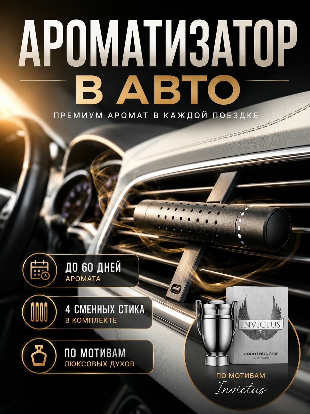 Автопарфюм на дефлектор ароматизатор в машину мужской диффузор +4 стика пахучка в авто. Ароматизатор автомобильный в капсуле, торговых марок SILAVERES освежитель воздуха для авто капсульный ароматизатор сменные стики