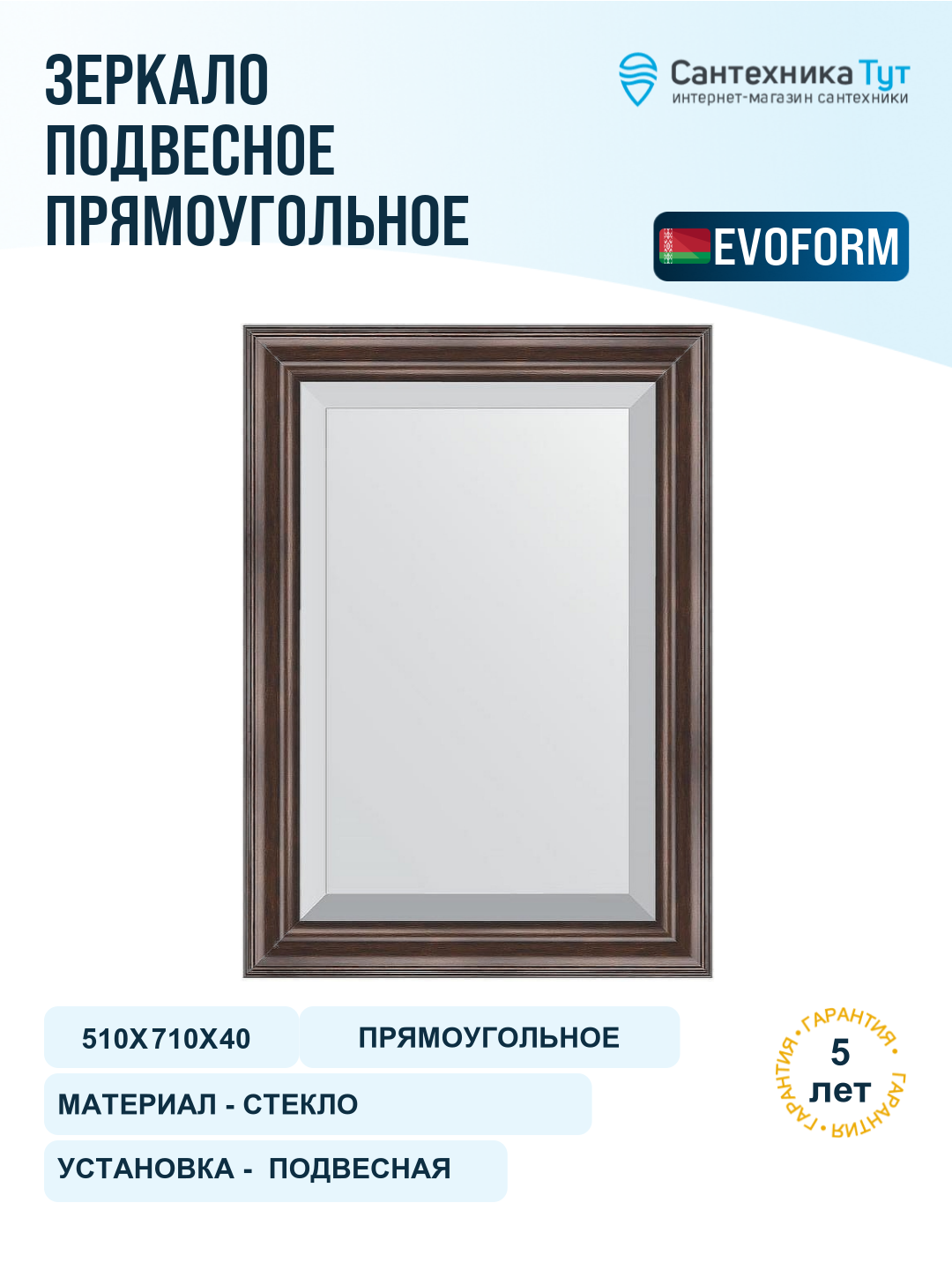Зеркало Evoform Exclusive 71х51 BY 1124 с фацетом в багетной раме - Палисандр 62 мм